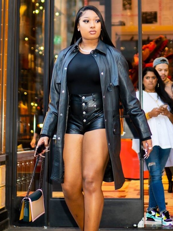American Singer Megan Thee Stallion Black Leather Coat