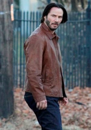 Men's Elegant Strip Design Keanu Reeves Motorcycle Leather Jacket