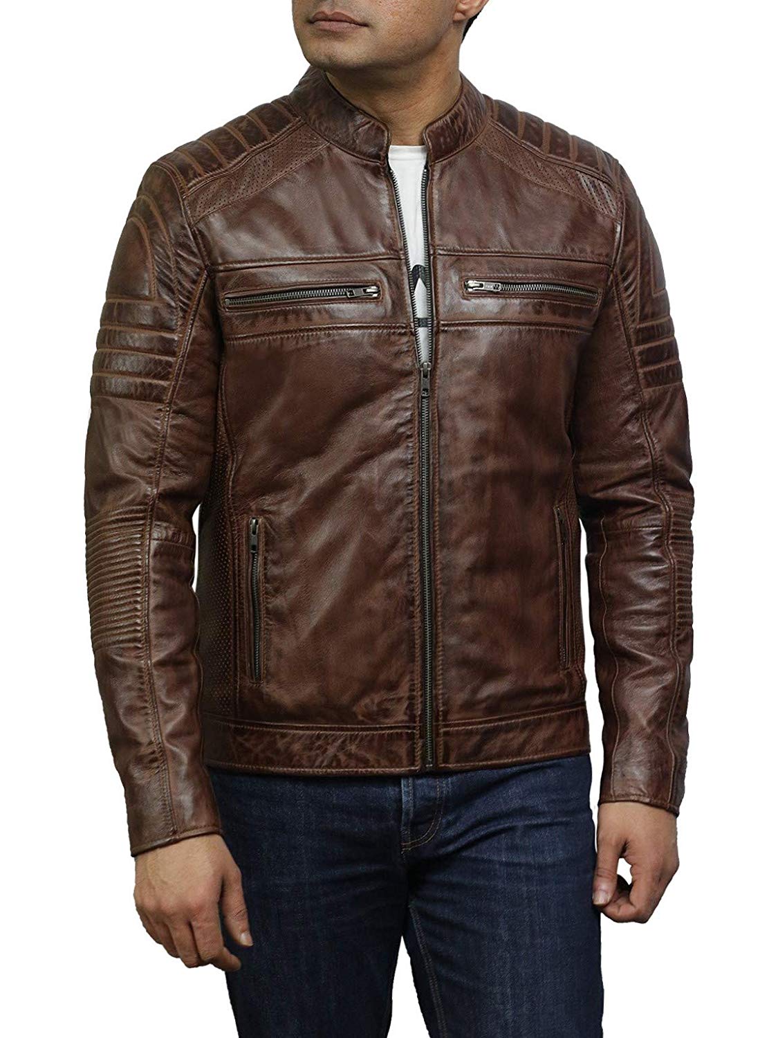 Men's Cafe Racer Lightweight Motorcycle Leather Jacket