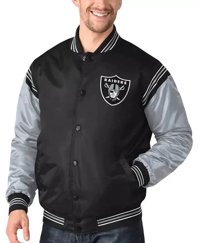 Las Vegas Raiders Black & Silver Satin Varsity Jacket